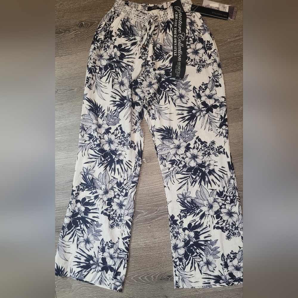 Sound/style Wide Leg Utility Floral Linen Pants Mediu… - Gem